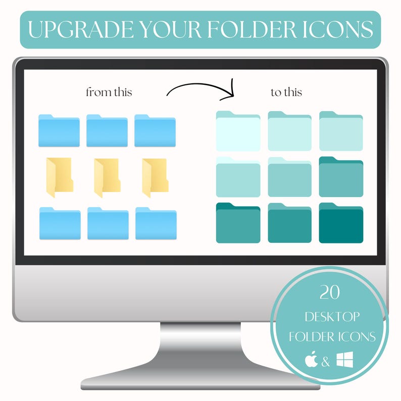 Desktop Folder Icon Pack and Free Wallpaper Organizer in Gradient Teal ...