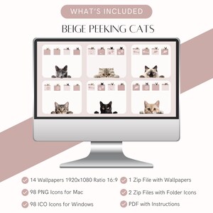 Peeking Cats Folder Icon Pack, Beige Whimsical Wallpaper Organizer, Cat ...
