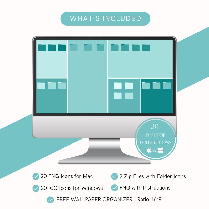 Desktop Folder Icon Pack and Free Wallpaper Organizer in Gradient Teal ...