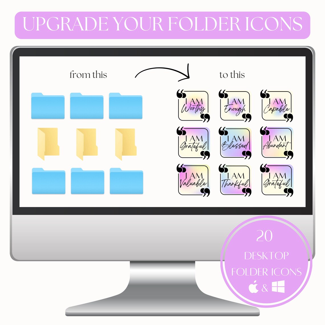 Affirmation Icon Pack: Pastel Aura Glow Desktop Folder Icons (PNG & ICO ...