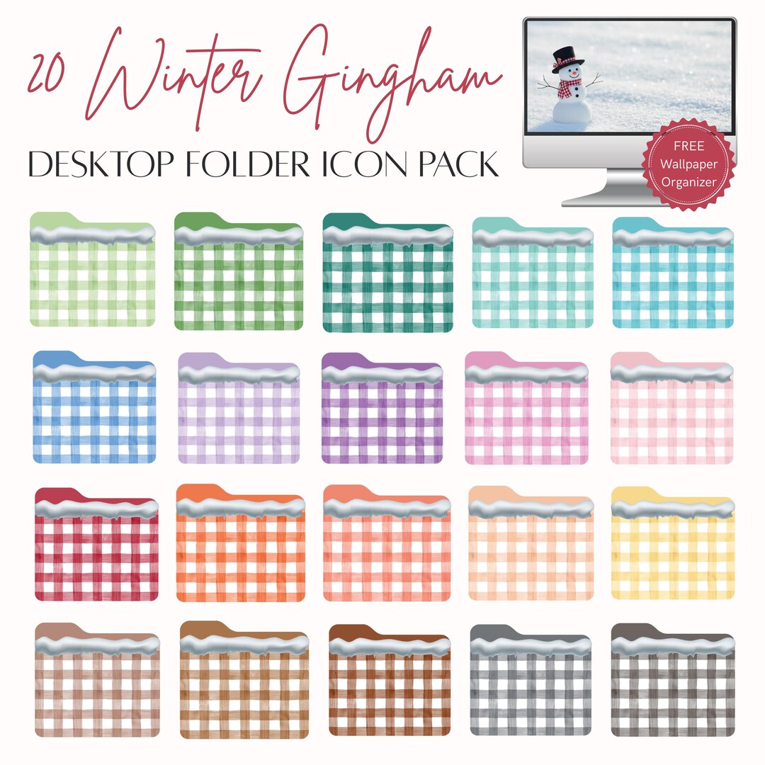 Winter Gingham Desktop Icons for Mac and PC – Snowy Folder Set + Free ...