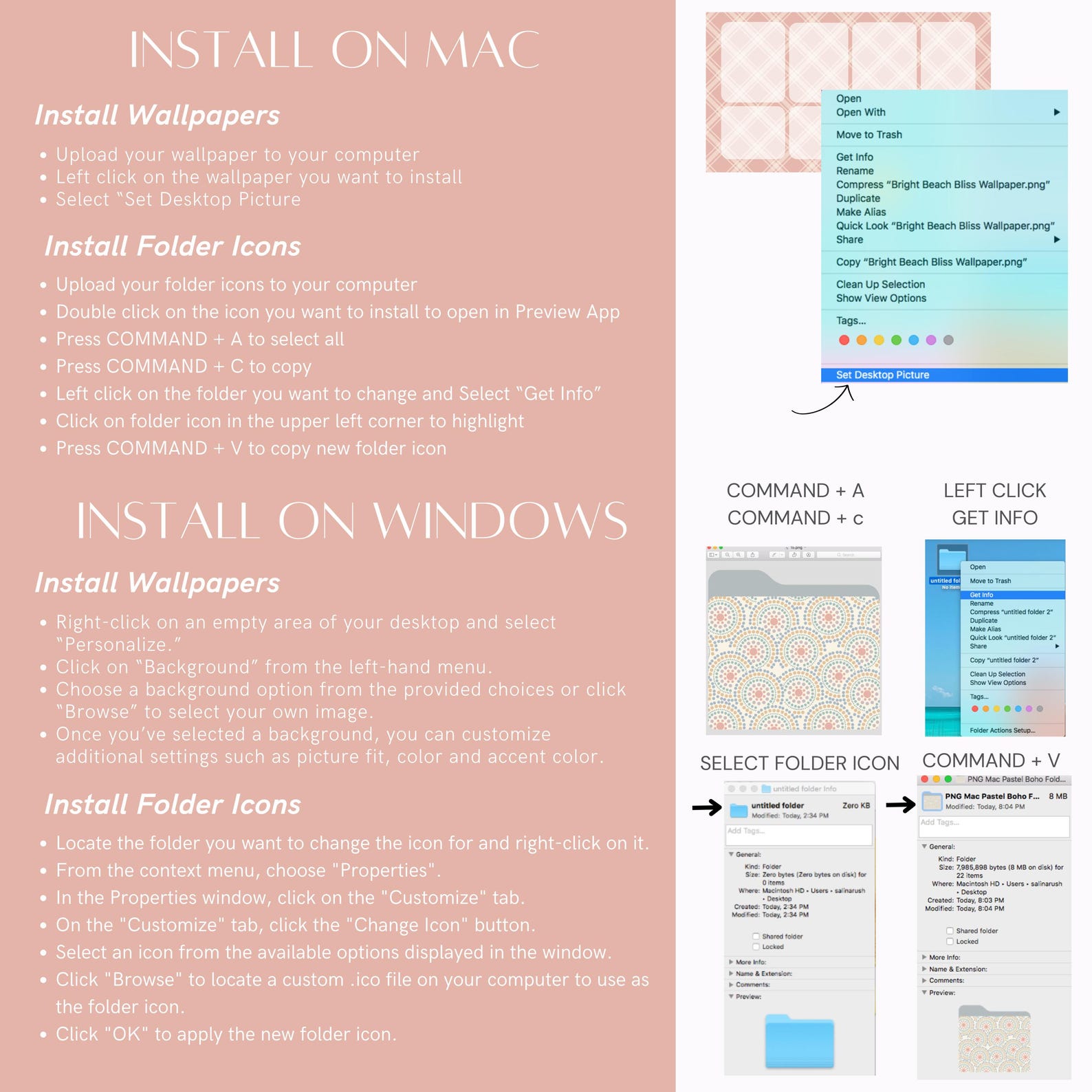 Boho Icon Pack in Muted Pastel Colors Neutral Folder Icons for Mac and ...