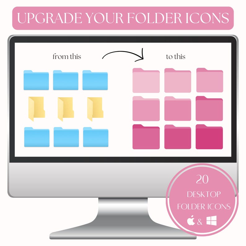 Gradient Pink Desktop Folder Icons for Mac & Windows PC, Minimalist ...
