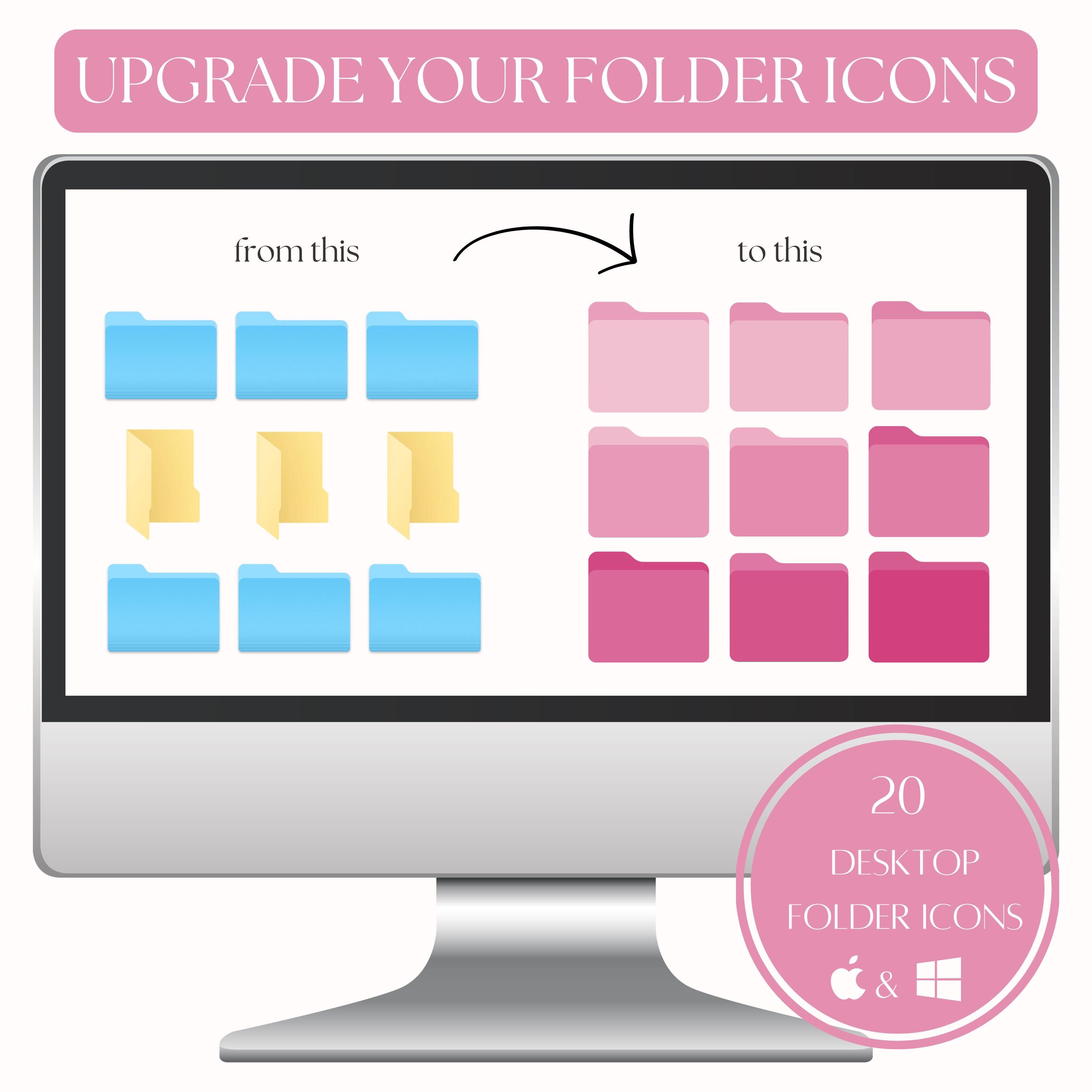 Gradient Pink Desktop Folder Icons for Mac & Windows PC, Minimalist ...