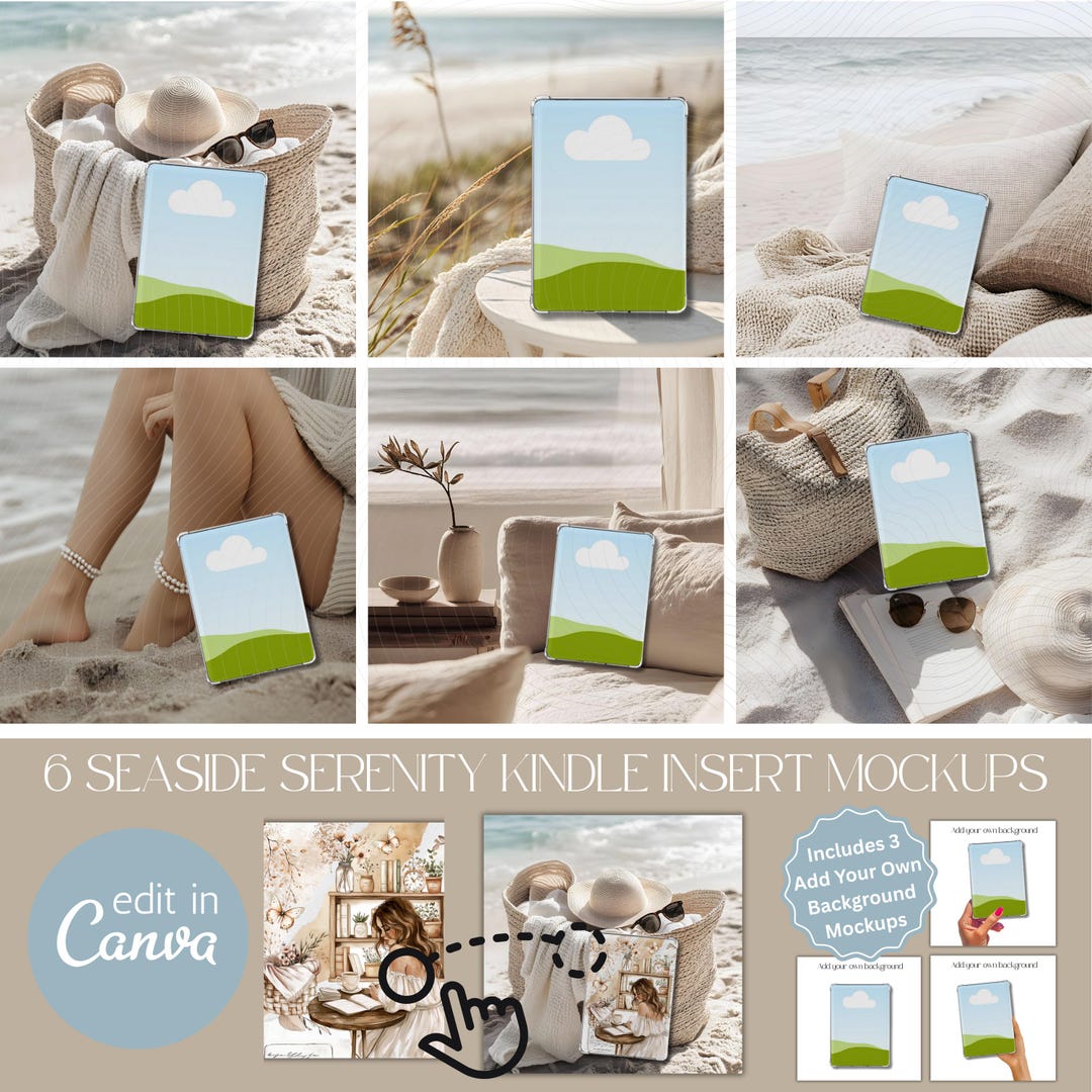 Beige Beach Kindle Clear Case Insert Canva Mockup Template - Etsy