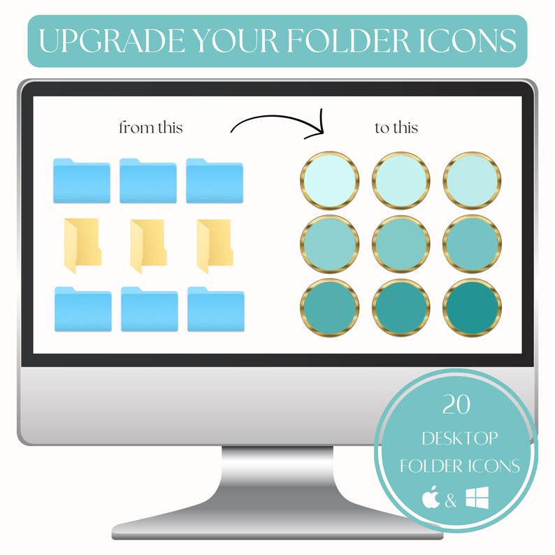 Round Desktop Folder Icon Pack in Gradient Teal and Gold Frame PNG and ...