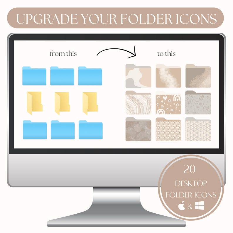Beige Desktop Wallpaper Organizer and Icon Pack, Abstract Wallpaper ...