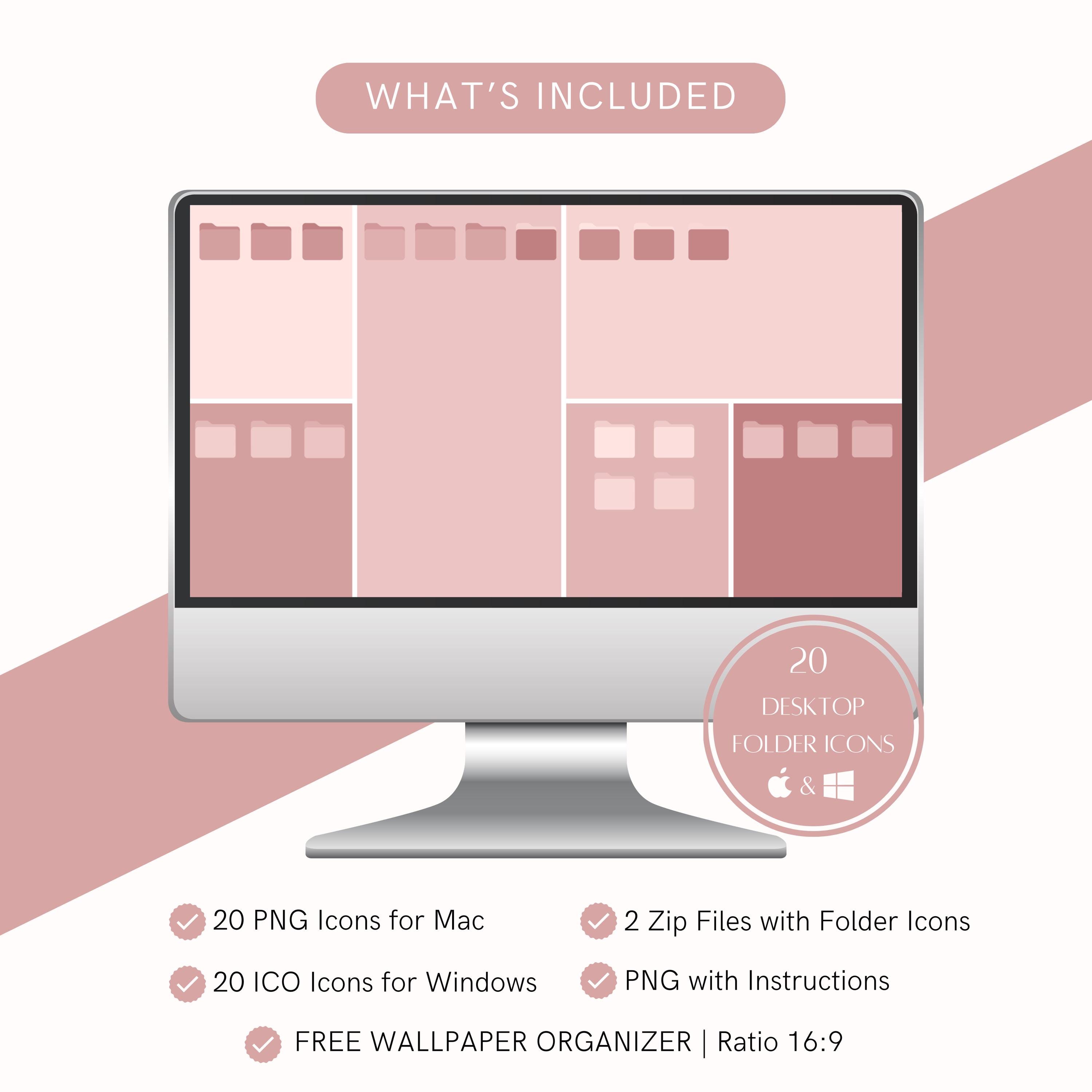 Minimalist Desktop Wallpaper Organizer and Icon Pack in Gradient Dusty ...
