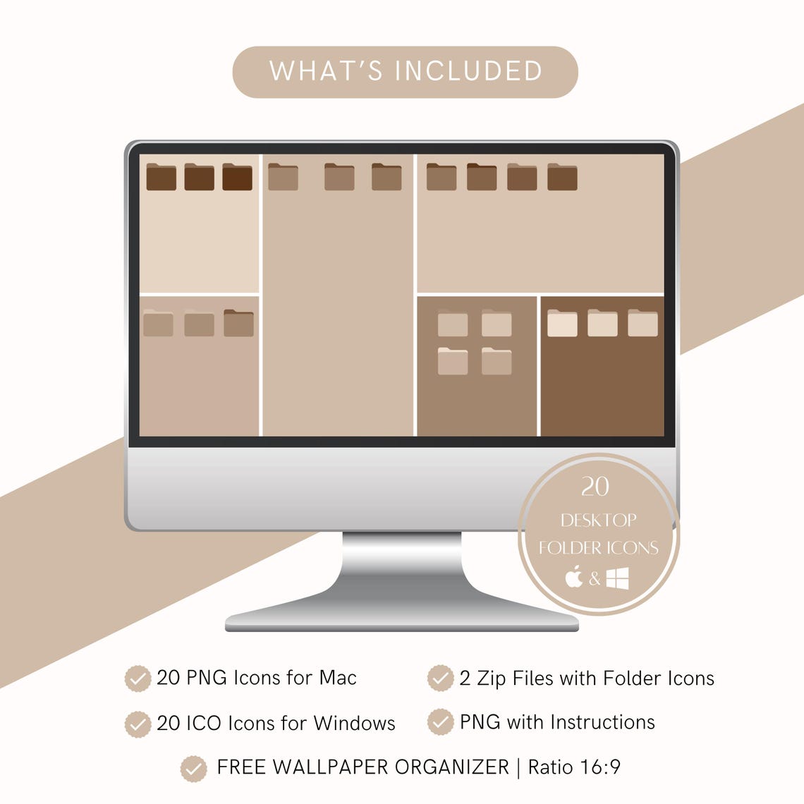 Desktop Folder Icon Pack and Wallpaper Organizer in Gradient Beige to ...