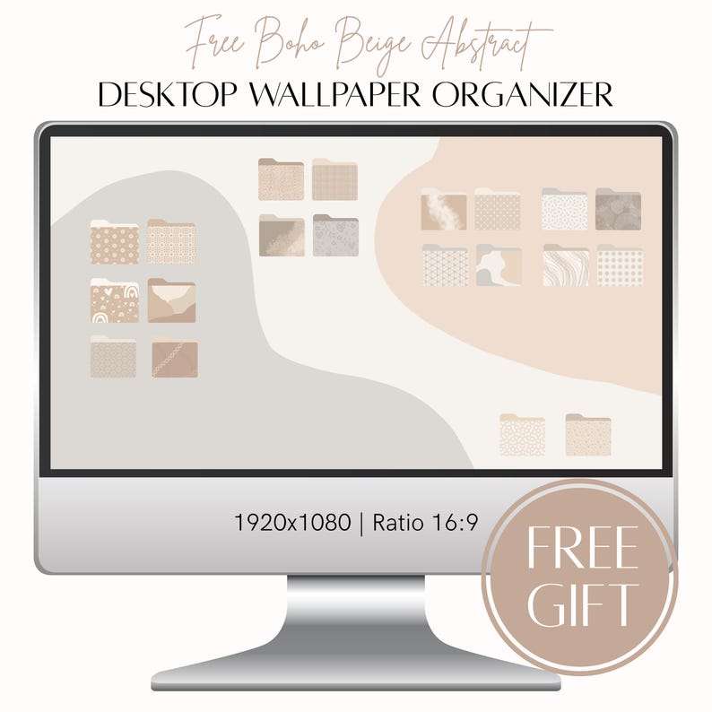 Beige Desktop Wallpaper Organizer and Icon Pack, Abstract Wallpaper ...