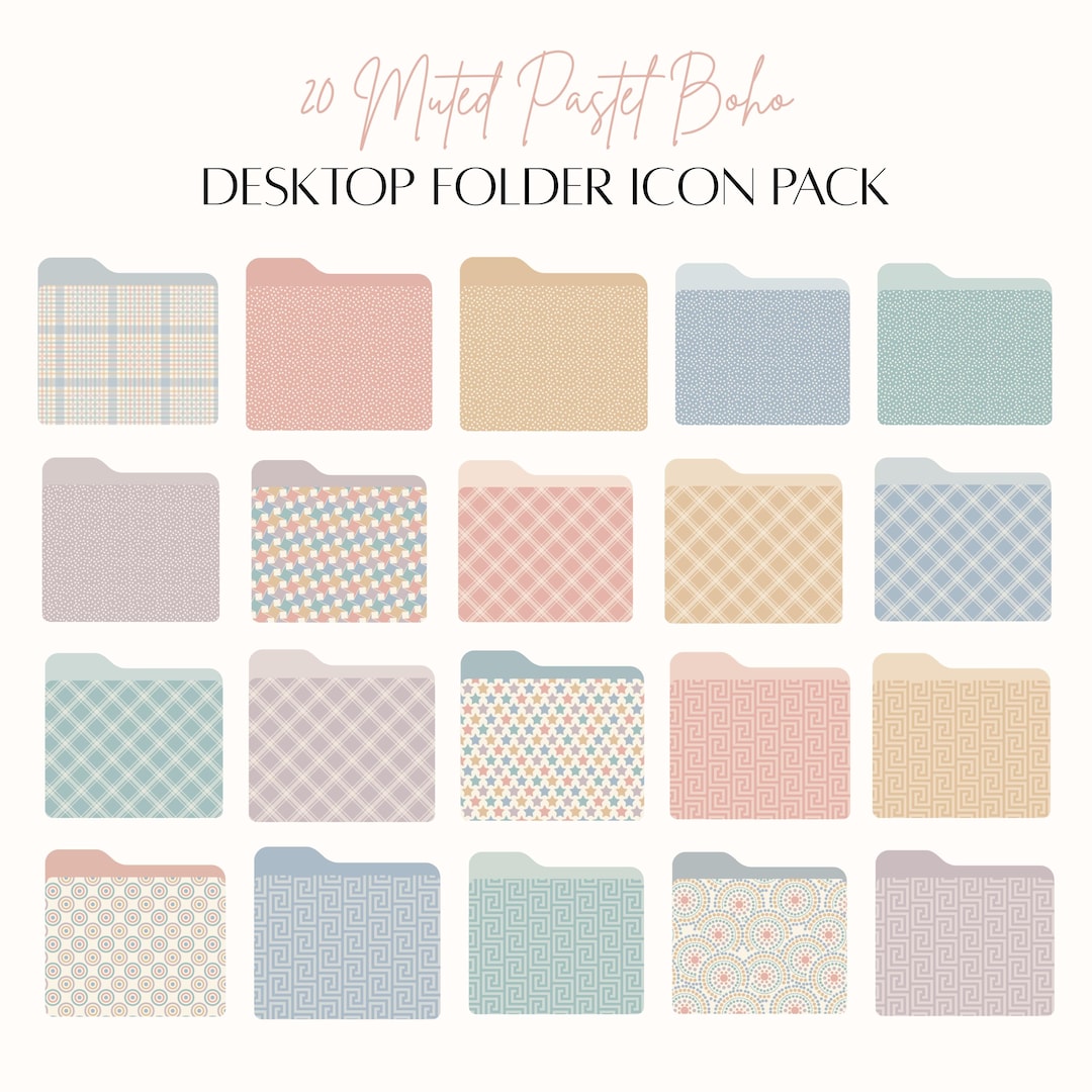 Boho Icon Pack in Muted Pastel Colors Neutral Folder Icons for Mac and ...