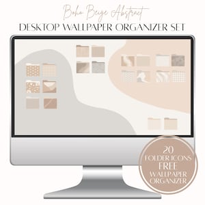 Beige Desktop Wallpaper Organizer and Icon Pack, Abstract Wallpaper ...