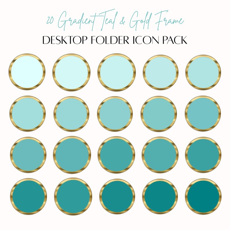 Round Desktop Folder Icon Pack in Gradient Teal and Gold Frame PNG and ...
