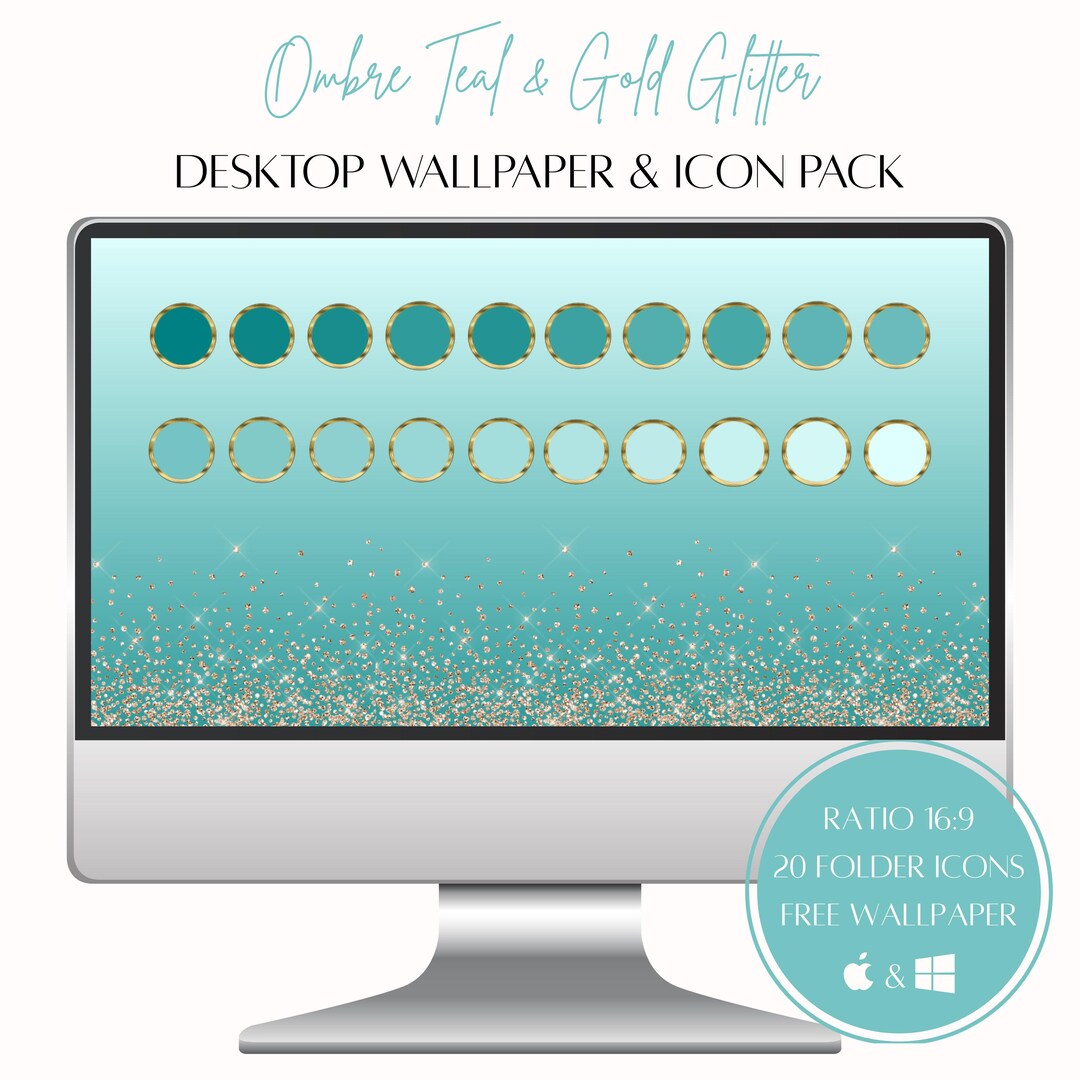 Teal Ombre Desktop Wallpaper Gold Glitter Boarder Round Gradient Teal ...