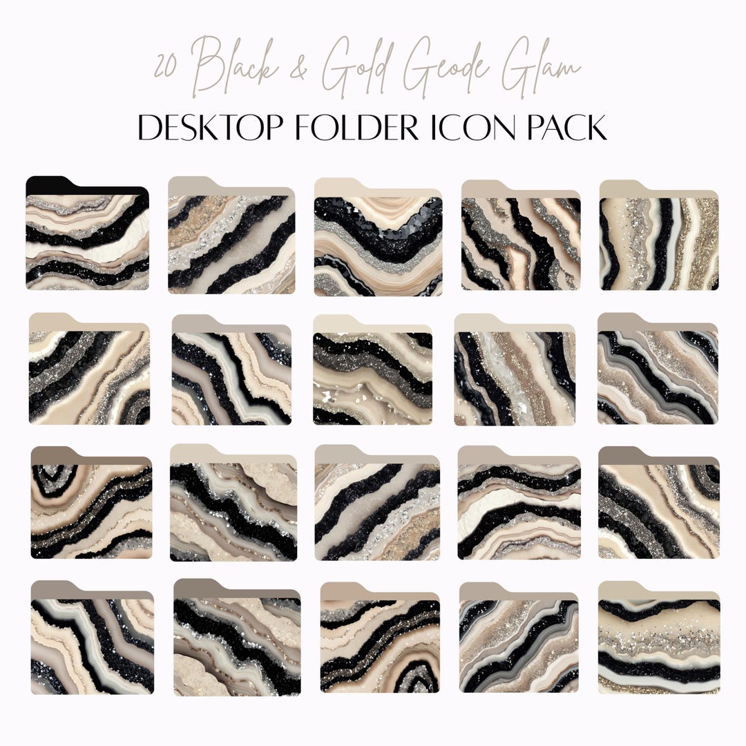 Beige, Black and Gold Icon Pack Glitter Geode Glam Aesthetic Desktop ...