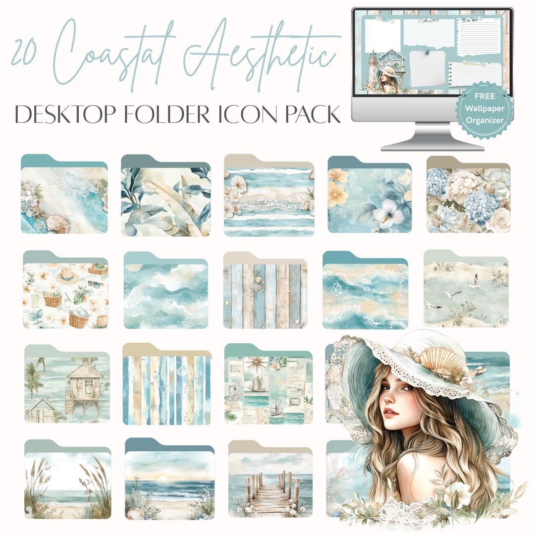 Beachy Folder Icon Pack for Mac & Windows, Vintage Style Wallpaper ...