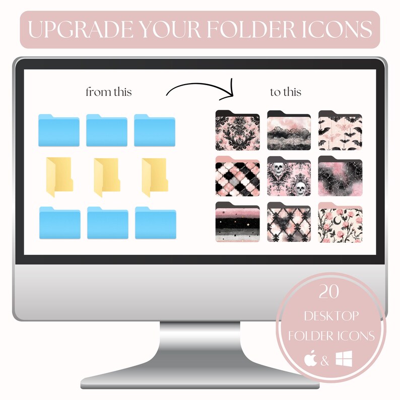Pink Halloween Folder Icon Pack for Mac & Windows, Coquette Skeleton ...