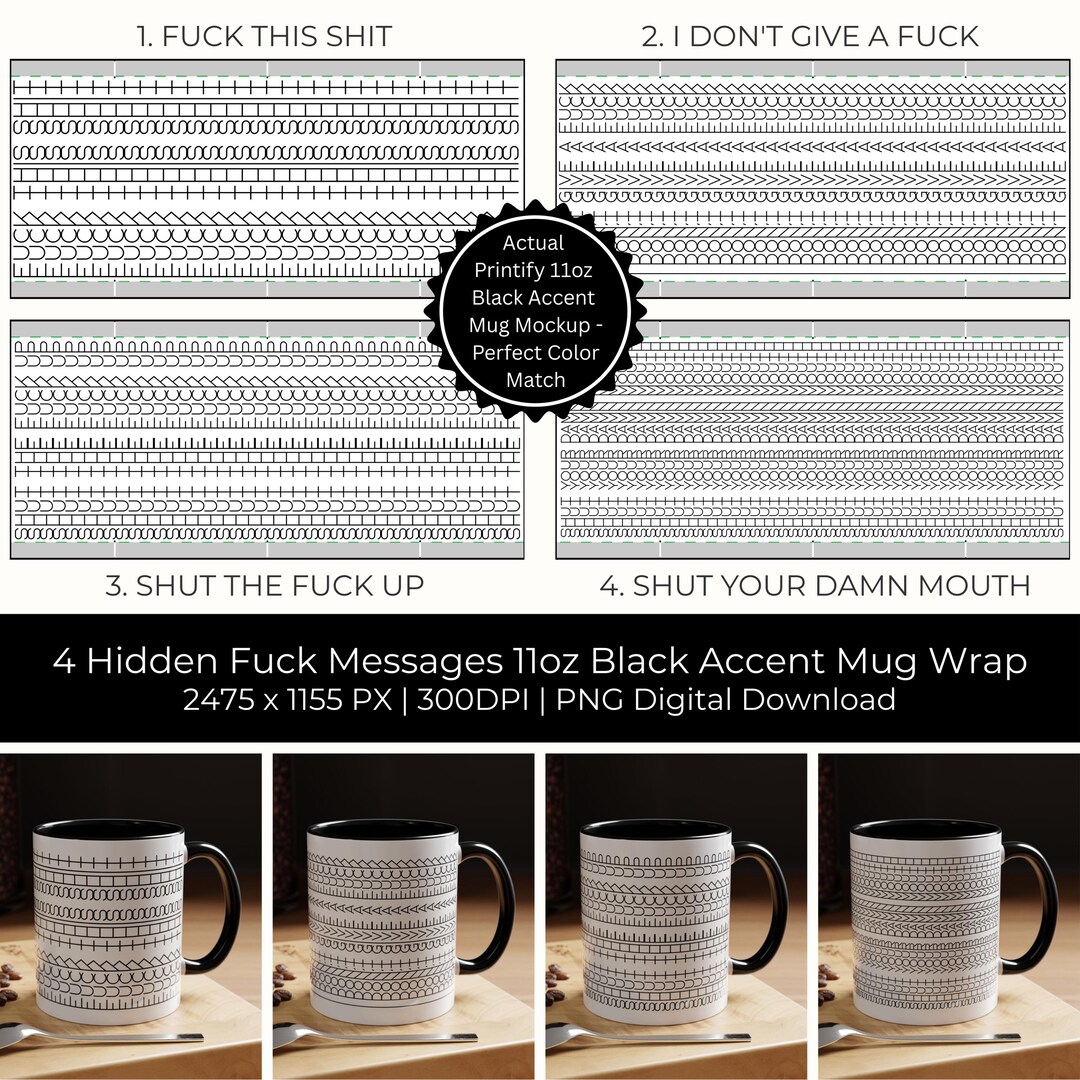 11oz Black Accent Offensive Mug Wraps – 4 Hidden Swear Word Message ...