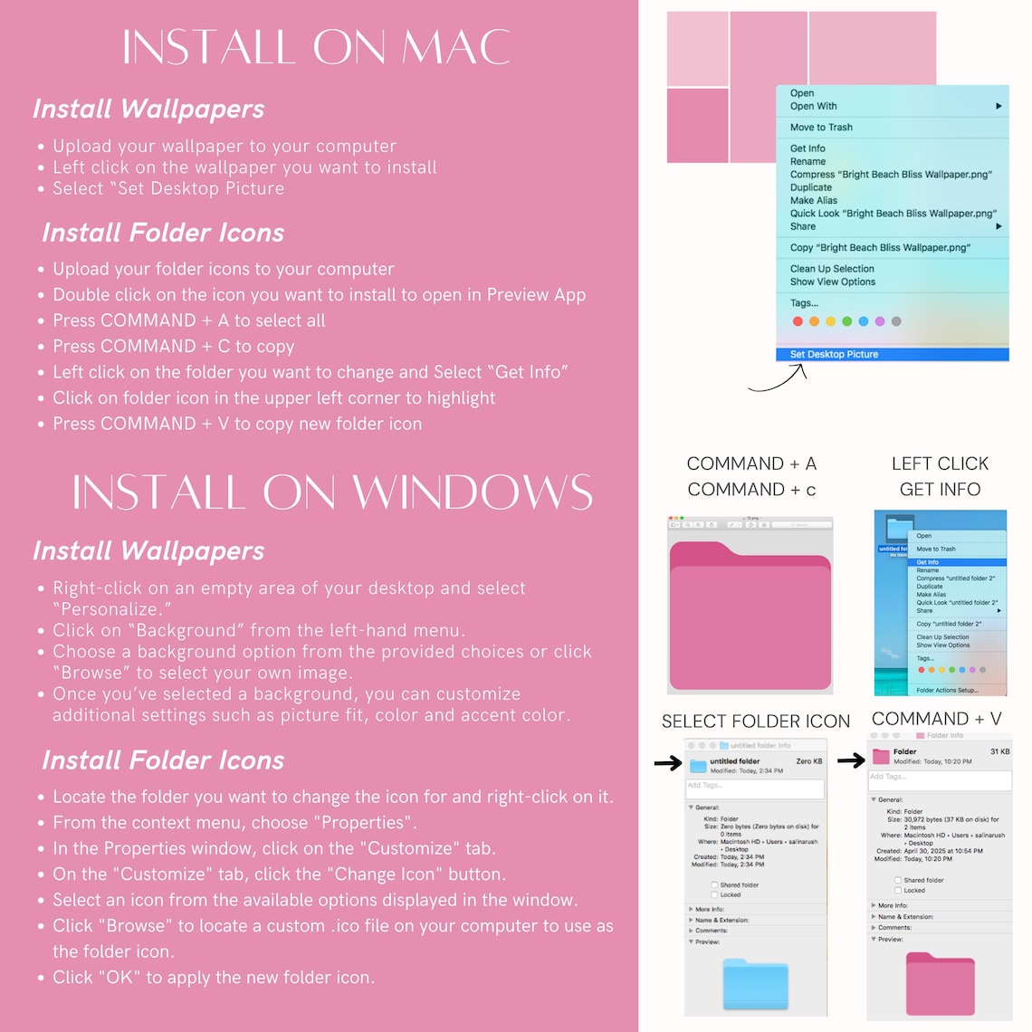 Gradient Pink Desktop Folder Icons for Mac & Windows PC, Minimalist ...