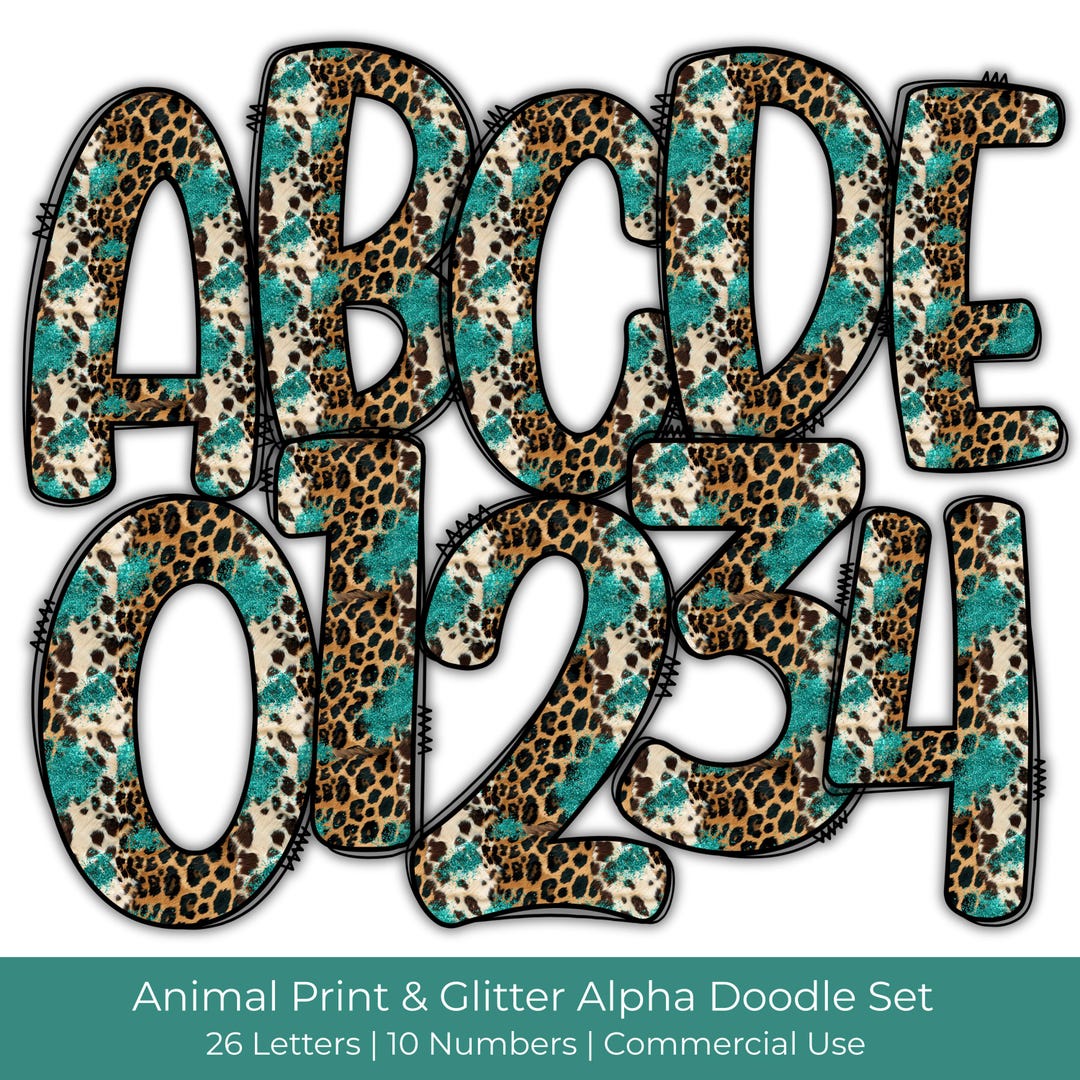 Leopard Glitter Alphabet Doodle PNG Set – Animal Print Letters ...