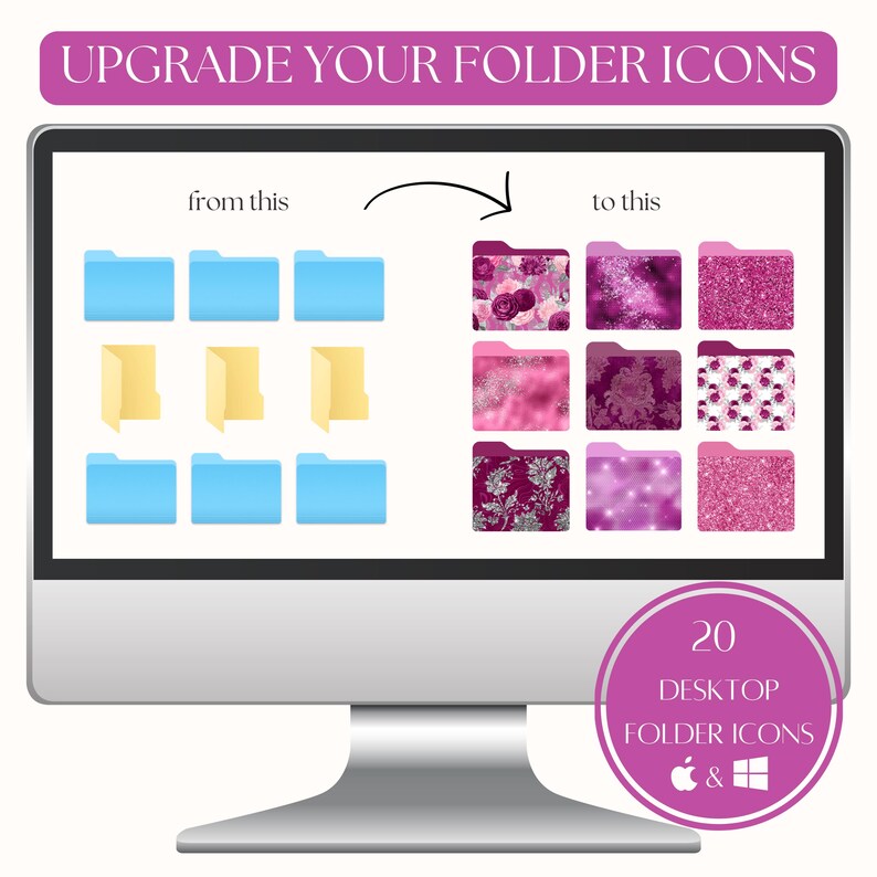 Pink Glitter Folder Icon Pack for Mac and Windows, Magenta Glitz & Glam ...