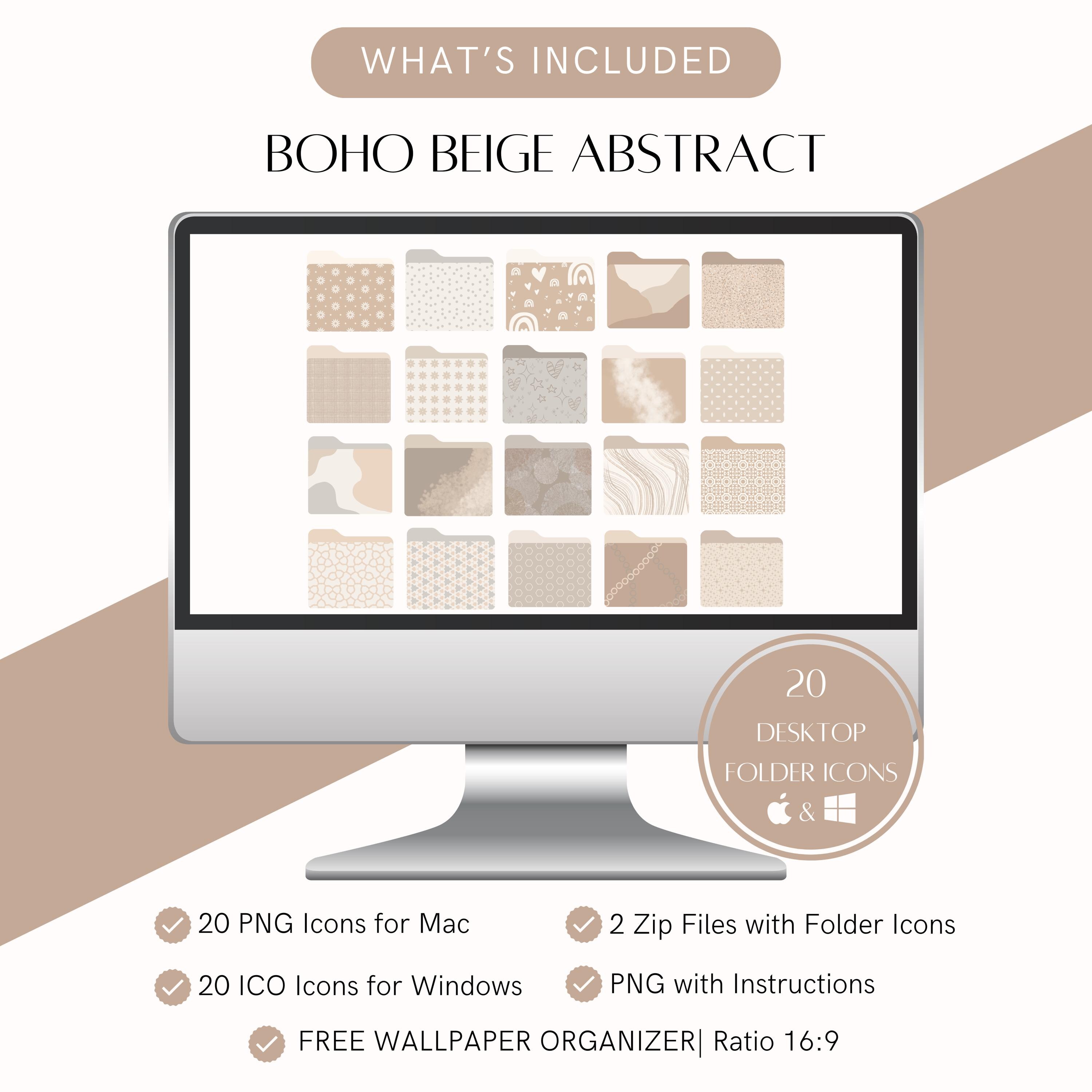 Beige Desktop Wallpaper Organizer and Icon Pack, Abstract Wallpaper ...