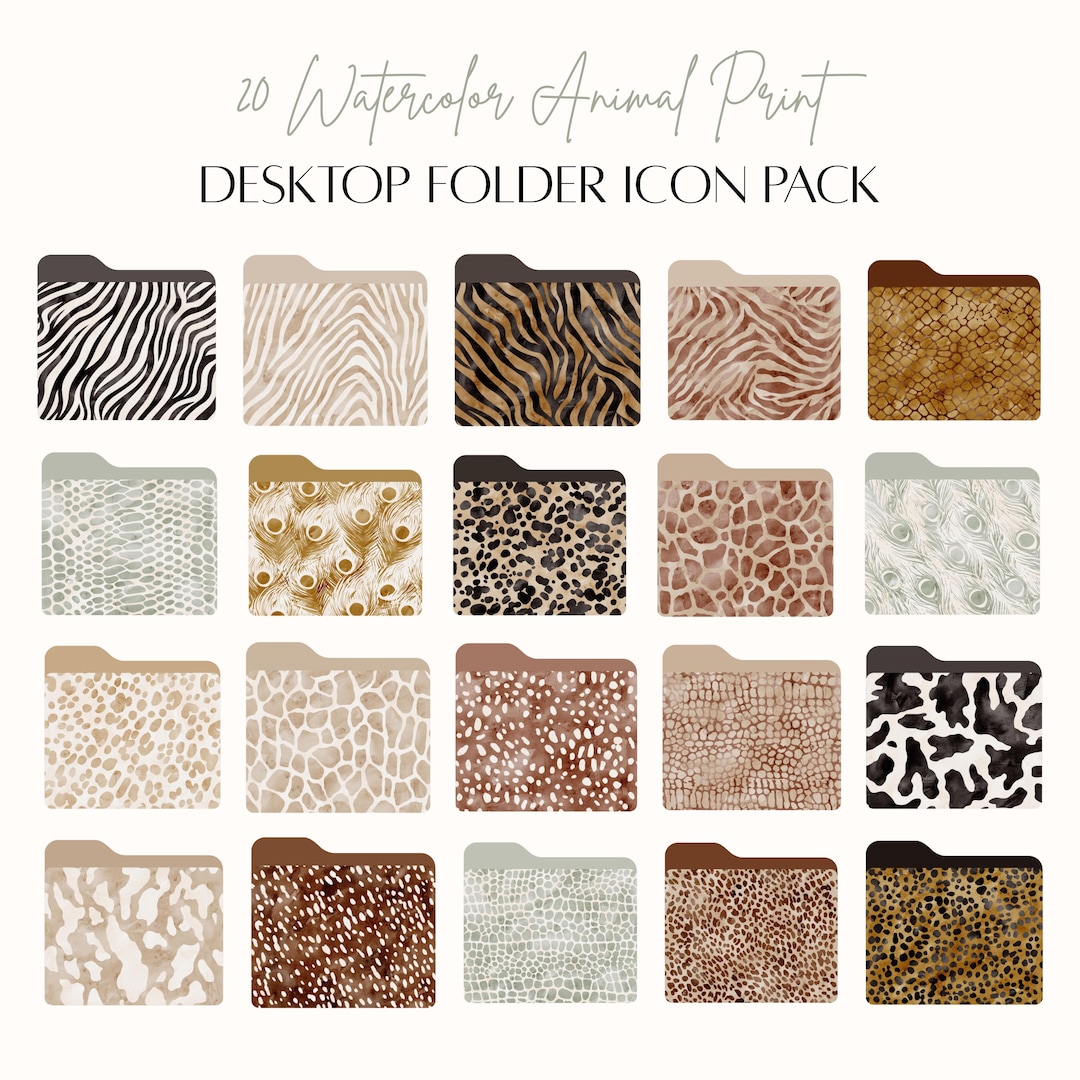Animal Print Watercolor Icon Pack Boho Chic Desktop Folder Icons for ...