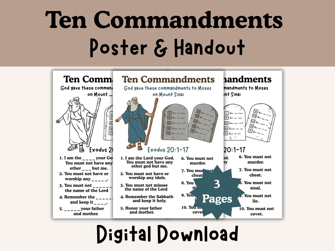 Ten Commandments Poster Printable Christian Wall Art & Classroom ...