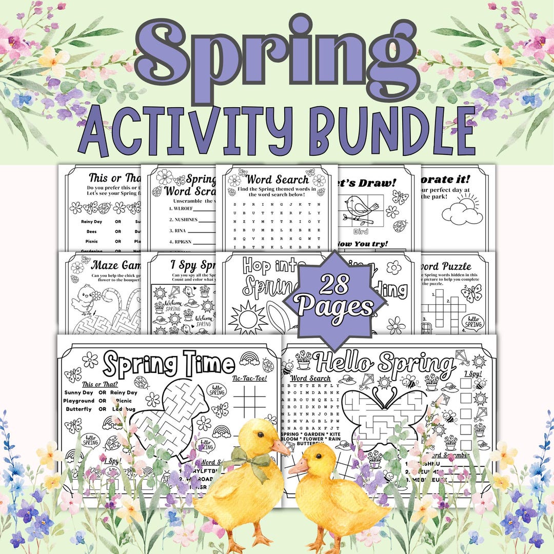Spring Activity Bundle Printable Kids Activities Coloring Pages, Word ...