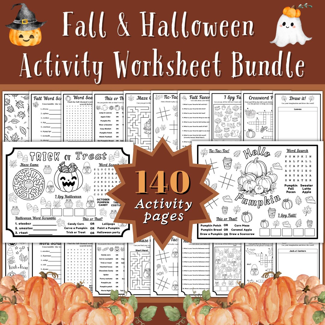Fall & Halloween Activity Bundle | 140 Printable Games (PDF Pattern) - Etsy