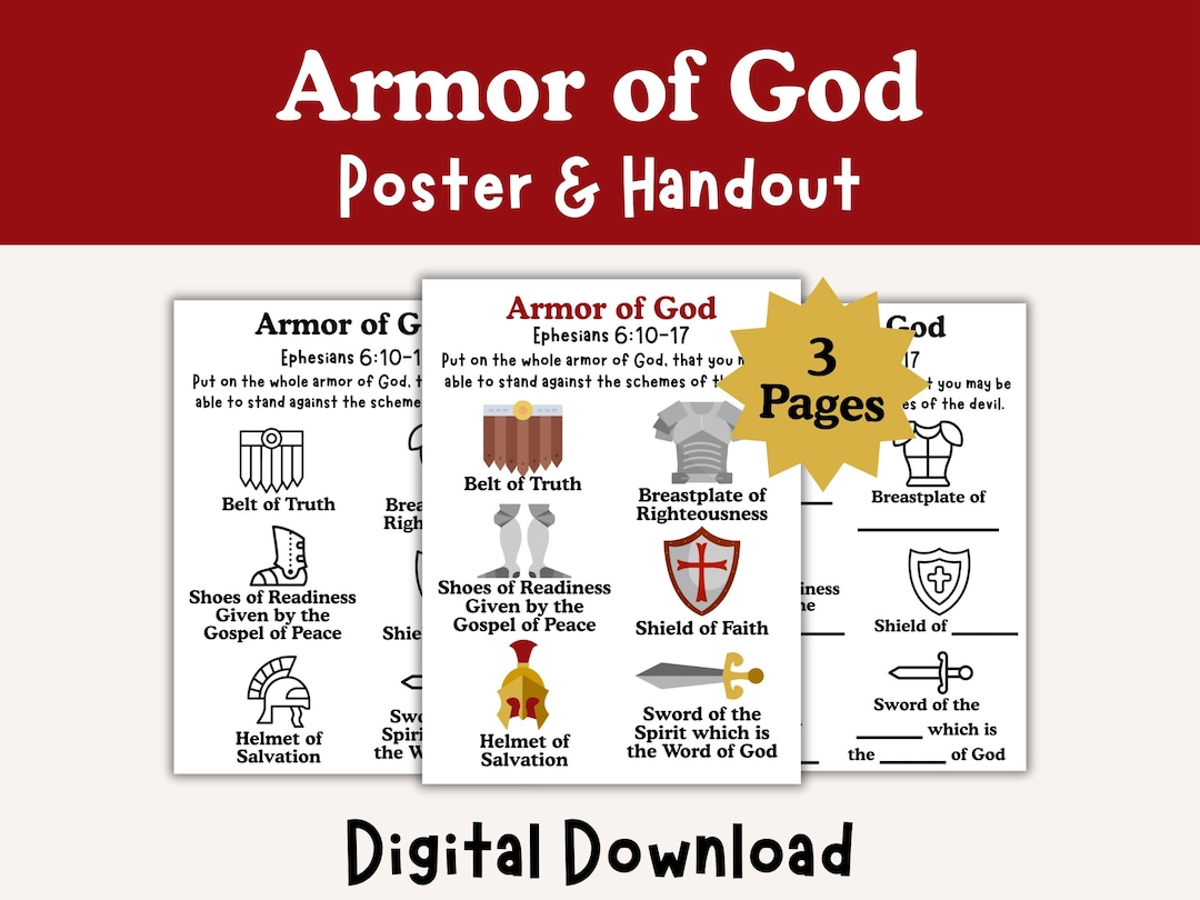 Armor of God Poster Printable Christian Classroom Decor & Kids’ Bible ...