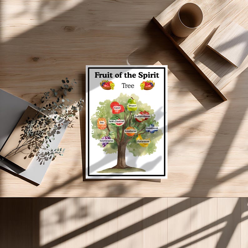 Fruits of the Spirit Tree Craft for Kids, Bible Cut and Paste Activity ...