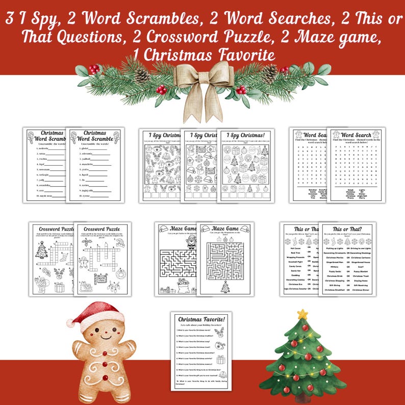 Christmas Activity Worksheet Bundle, 50 Printable, Games, Coloring ...