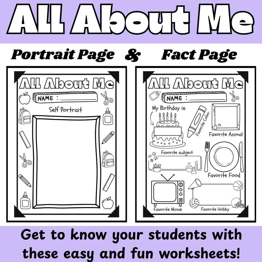 All About Me & Self Portrait - Get to Know Your Student Worksheet - Etsy