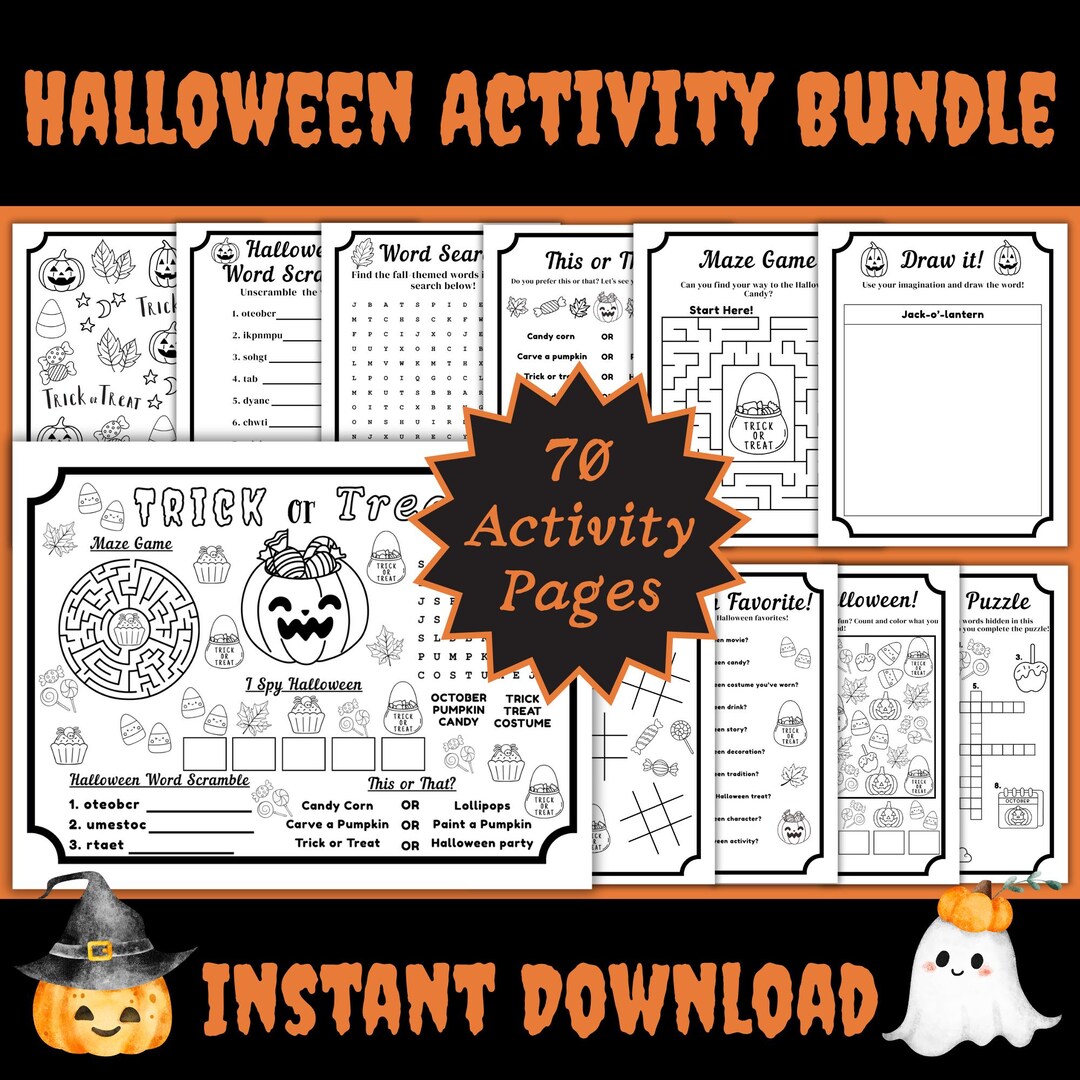 Halloween Activity Bundle | 70 Printable Pages | Games, Coloring, Word ...
