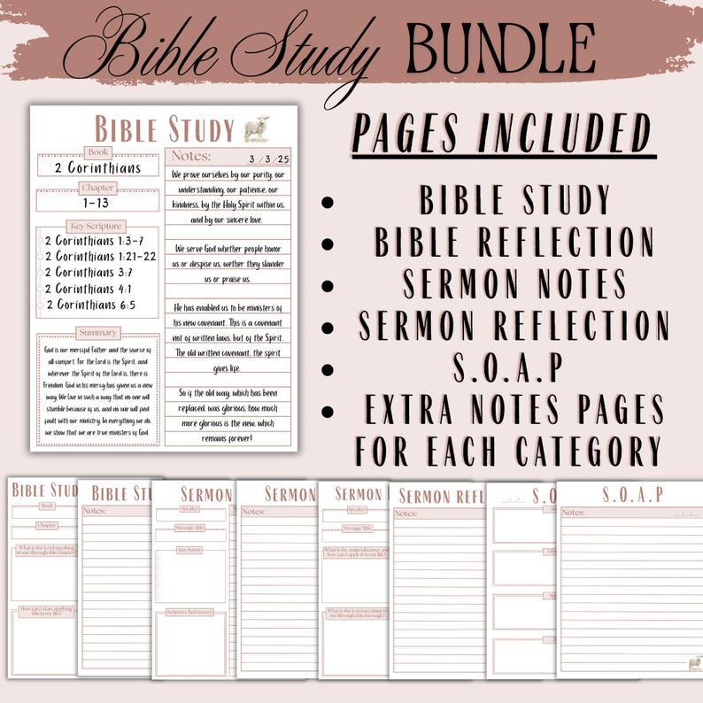 Digital Bible Study Bundle, Journal, SOAP Method, Sermon Notes ...