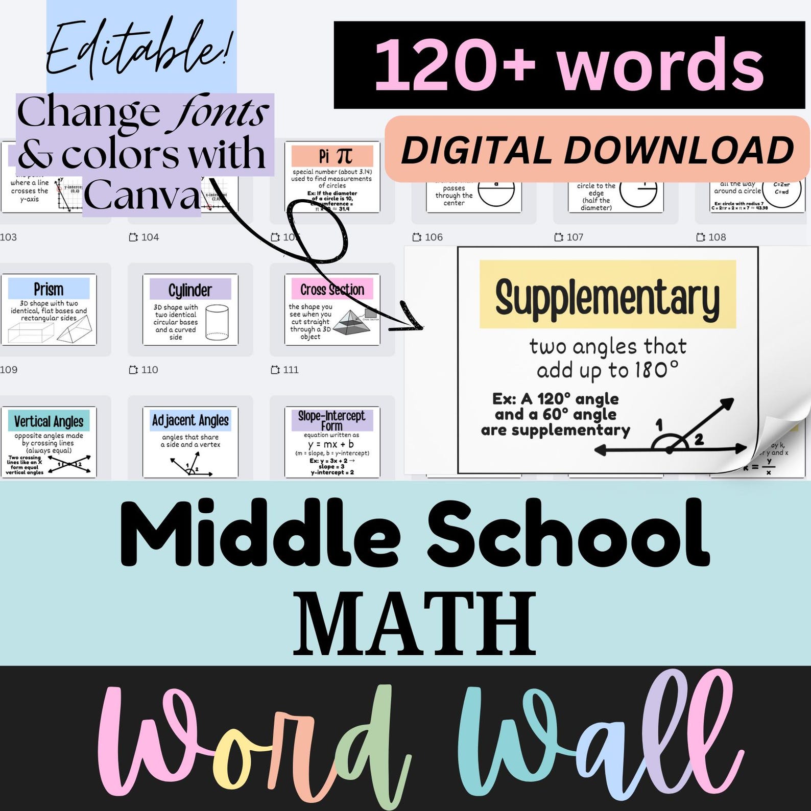 Math Word Wall & Anchor Chart Bundle Editable Pastel Classroom Posters ...