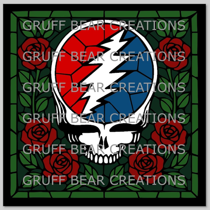 Grateful Dead Skull With Roses Stained Glass Design Layered SVG - 60's ...
