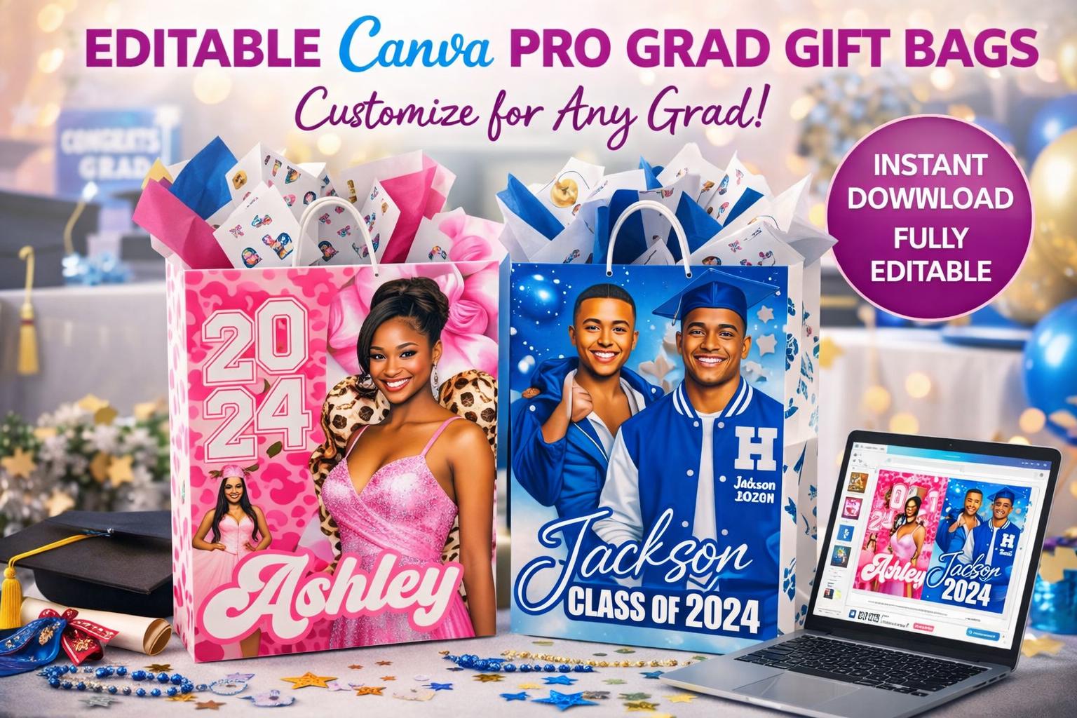 Editable Graduation Gift Bag Sticker Template, Class of 2026 Party ...