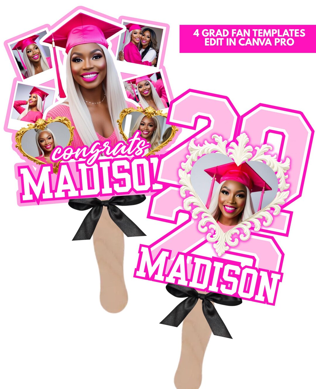 2025 Graduation Fans | Set of 4 Editable Canva Templates | Senior ...