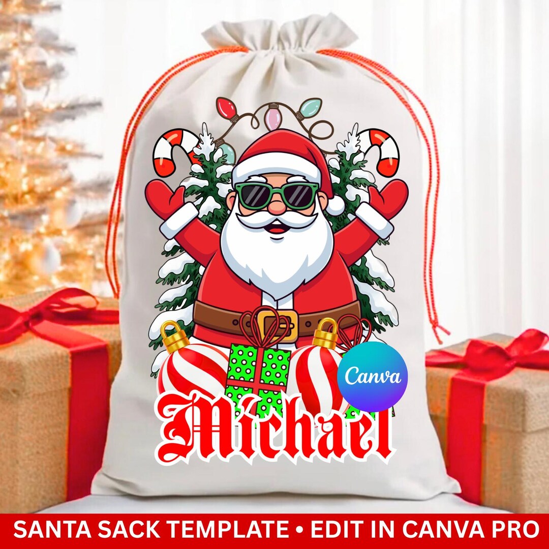 Personalized Santa Sack Template • Canva Editable Christmas Design ...