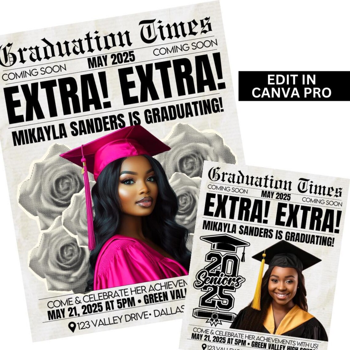 2026 Graduation Newspaper | Set of 4 Editable Canva Templates | Senior ...