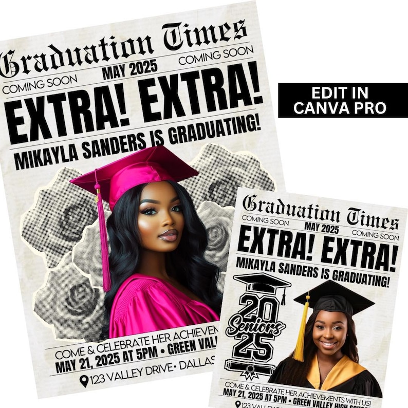 2026 Graduation Newspaper | Set of 4 Editable Canva Templates | Senior ...