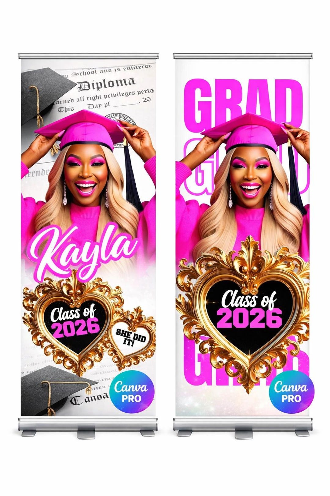 Graduation Retractable Banner, Class of 2026 Party Decor, Pink Gold ...