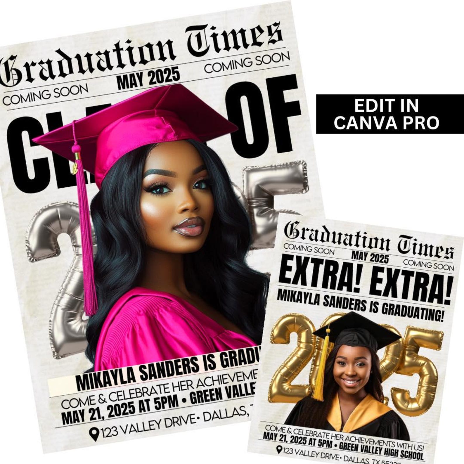 2026 Graduation Newspaper | Set of 4 Editable Canva Templates | Senior ...