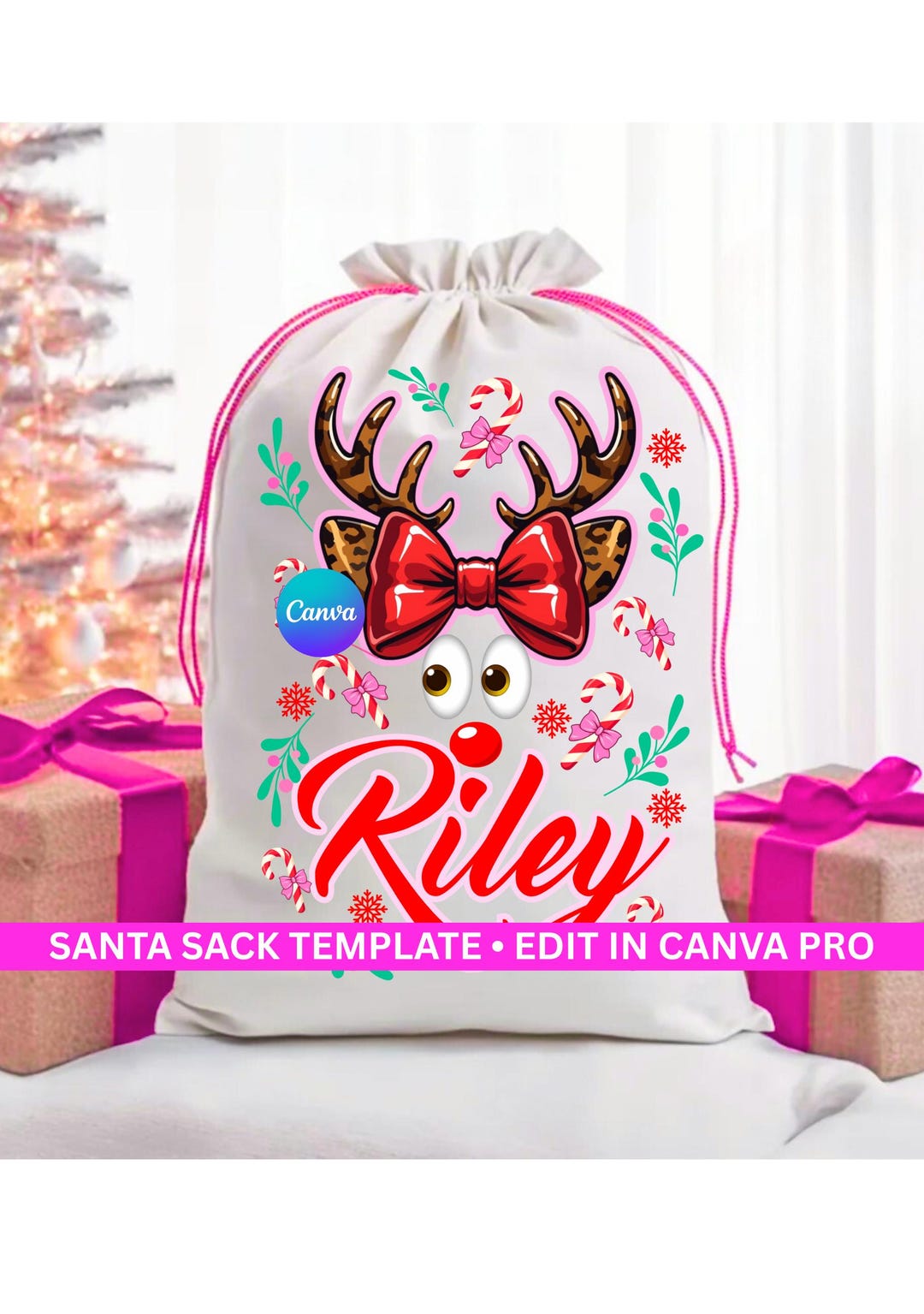 Personalized Santa Sack Template • Editable Christmas Gift Bag (digital ...