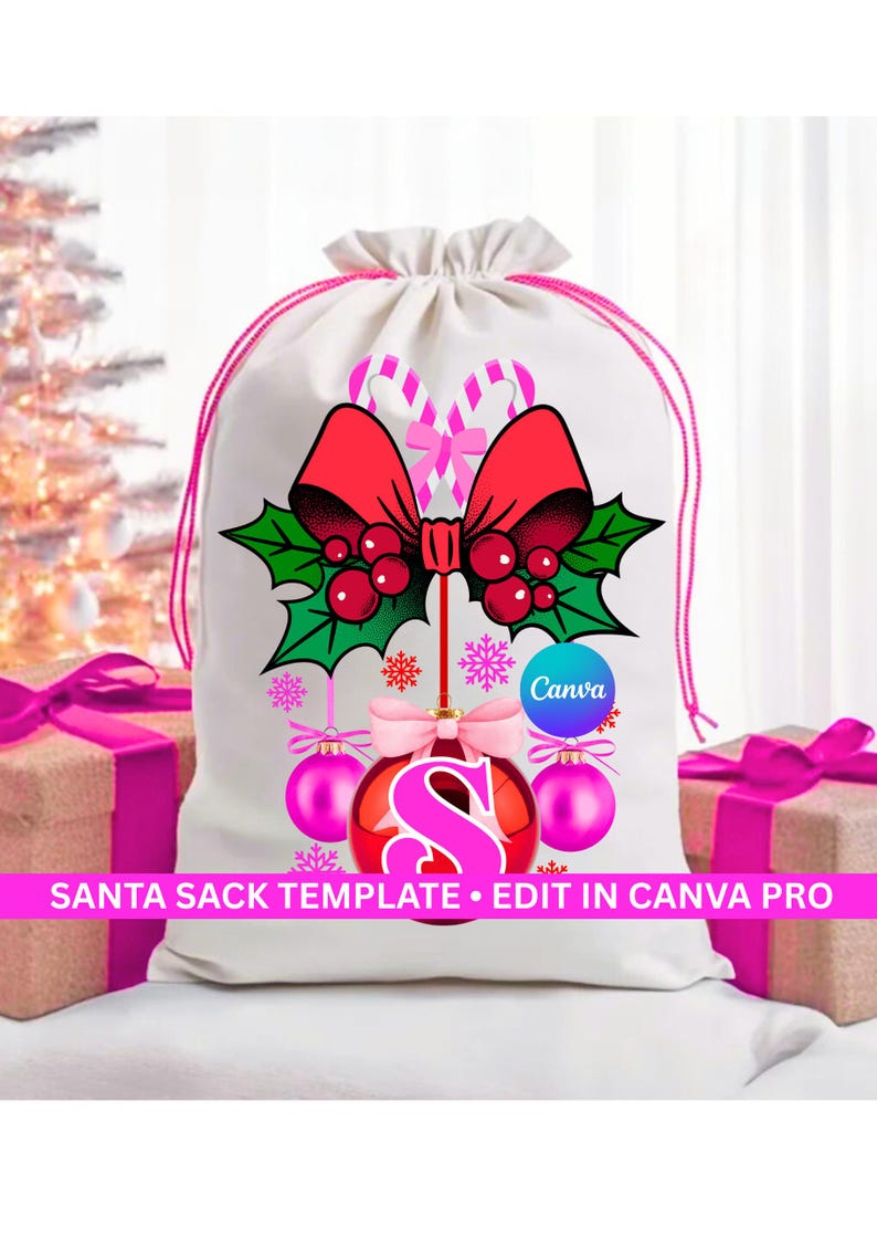 Personalized Santa Sack Template • Editable Christmas Gift Bag (digital ...