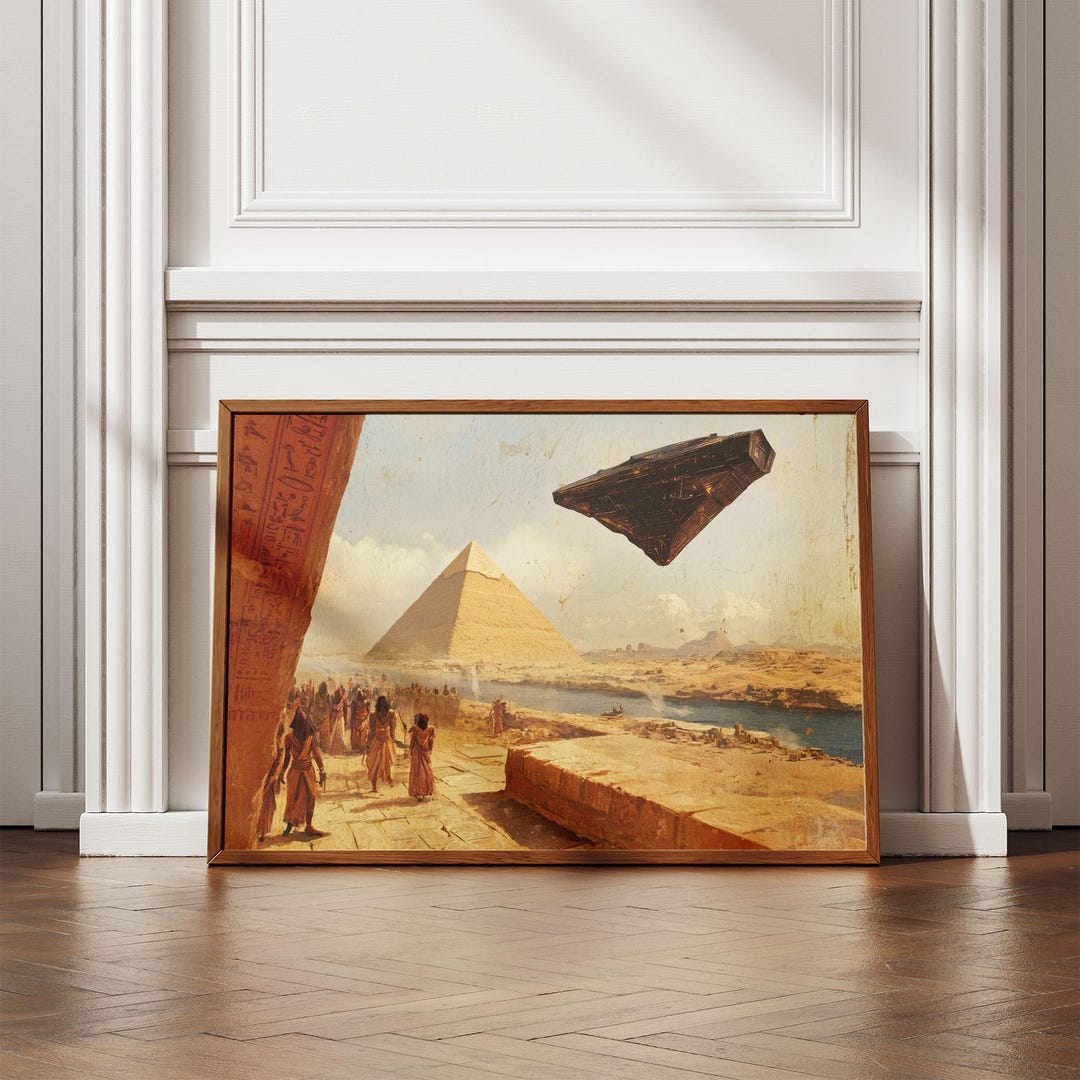 Sci-fi Egypt Poster | Spaceship Above Pyramids | Ancient Egypt Meets ...