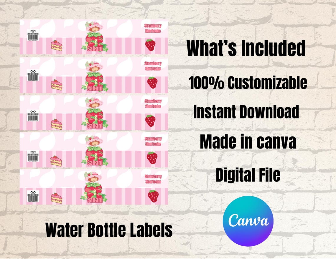 Strawberry Shortcake Water Bottle Labels - Etsy