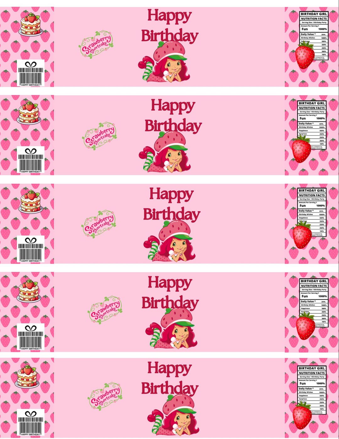 Strawberry Shortcake Water Labels - Etsy